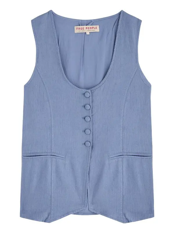 Free People Millie Linen-blend Waistcoat - Denim