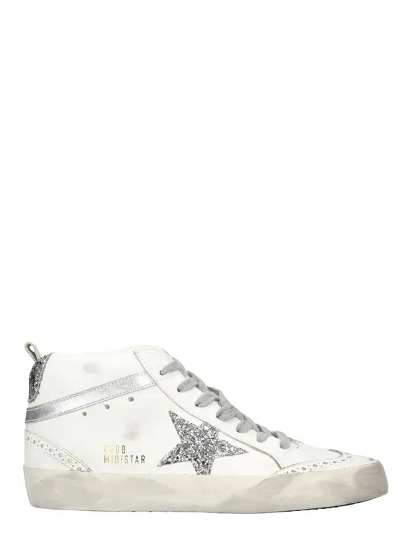 GOLDEN GOOSE Leather Mid Star Sneakers - White