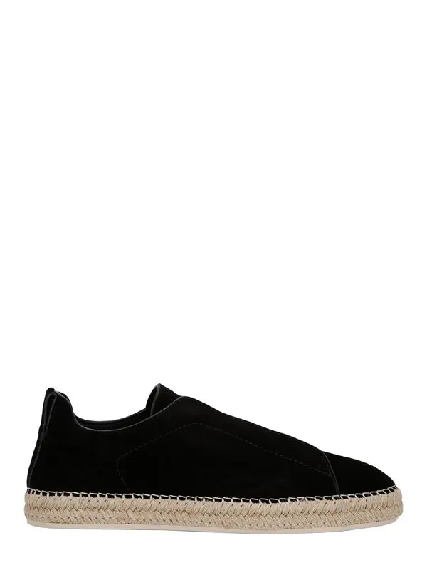 Zegna Suede Triple Stitch Espadrilles - Black