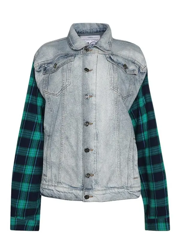 Natasha Zinko Boxy Denim Jacket - Light Wash Blue-green Check