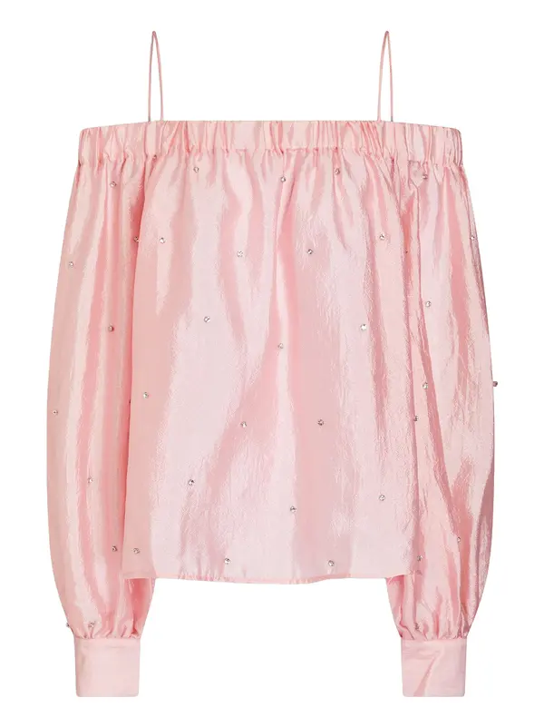 Stine Goya Cold-shoulder Embellished Taffeta Top - Baby Pink