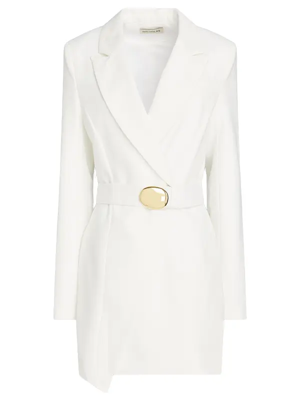NICHOLAS Belted Crepe Mini Dress - White