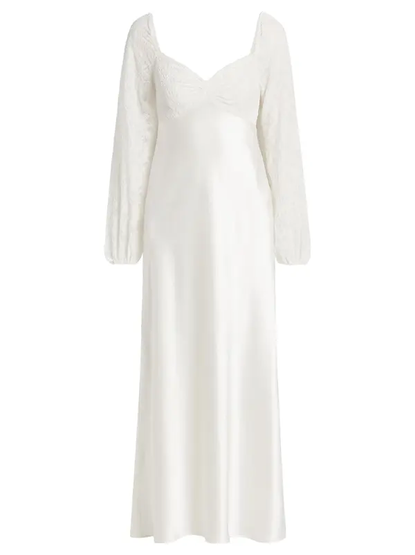 Rixo Gio Velvet-paneled Silk-satin Midi Dress - Ivory