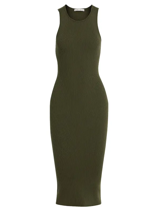 Alice + Olivia Wright Ribbed Wool-blend Midi Dress - Army Green