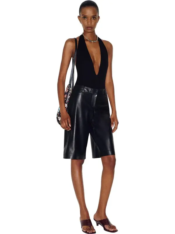REFORMATION Maura Knit Halter Neck Bodysuit - Black