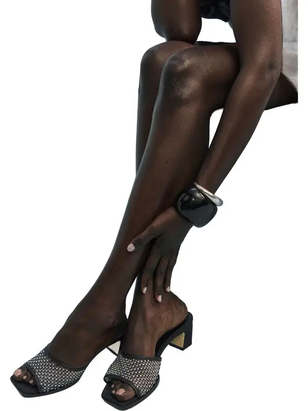 REFORMATION Scout Heeled Sandal Rhinestone Mesh - Black