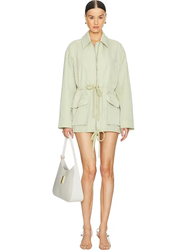 GRLFRND Tech Gabardine Parka Jacket In Olive - Light Olive