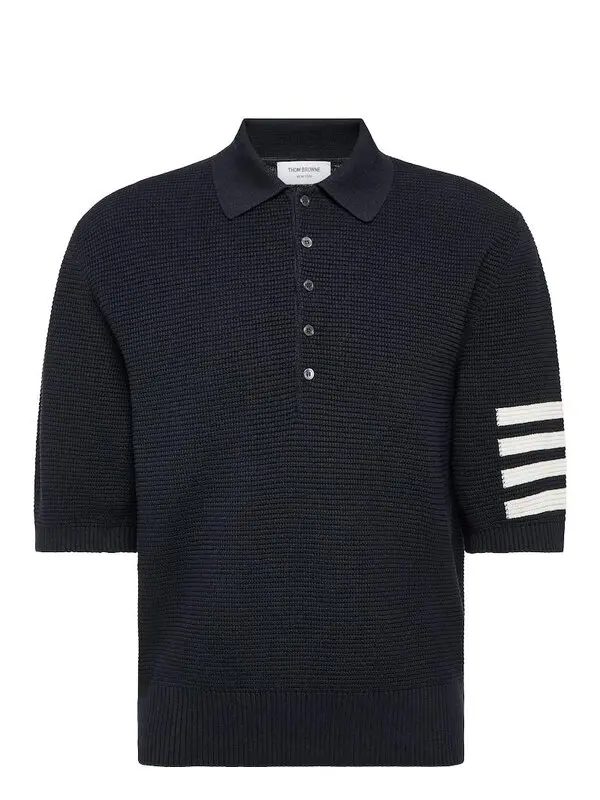 Thom Browne 4-bar Linen And Cotton Polo Shirt - Blue