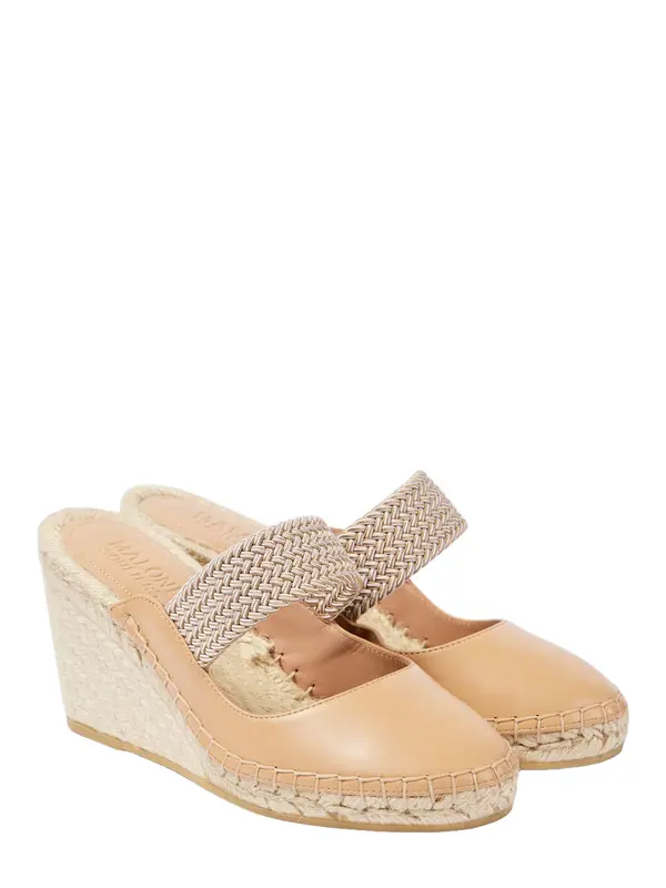 MALONE SOULIERS Siena 70 Leather Espadrille Wedges - Beige