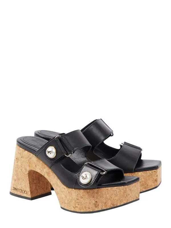 JIMMY CHOO Fayence Leather Platform Mules - Black