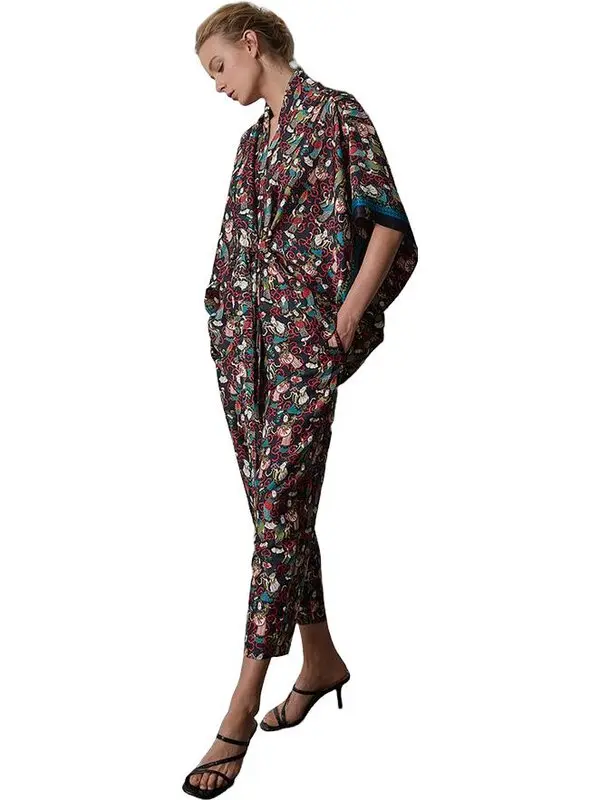 Natori Tea Garden Printed Pants - Black / Floral / Multicolor