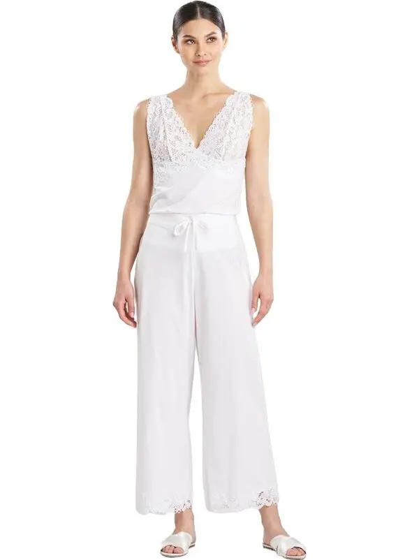 Natori Bliss Harmony Lace Applique Cropped Pants - White