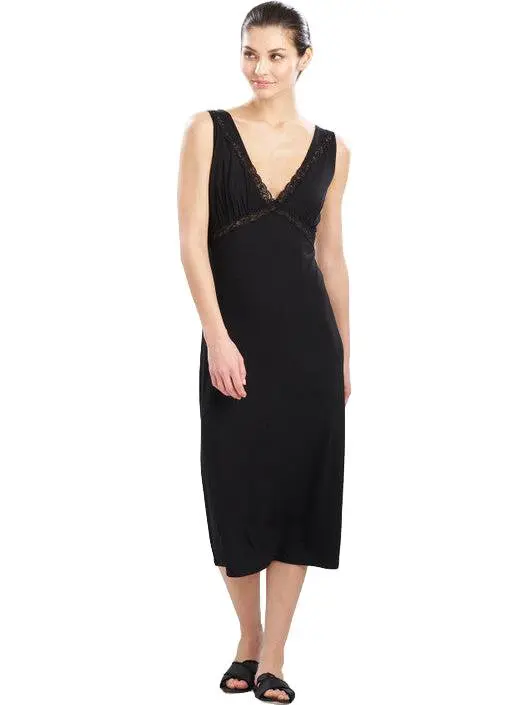 Natori Feathers Essentials Lenzing Ecovero Viscose Lace Applique Slip Dress - Black