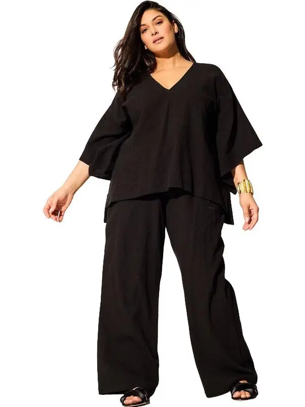 Natori Cotton Kimono Top - Black