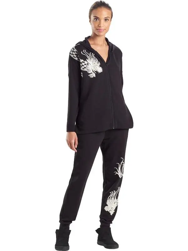 Natori Cocoon Dragon Embroidered Hoodie - Black