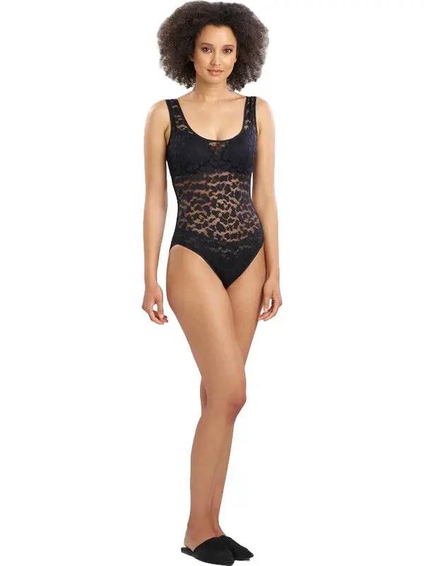 Natori Temptation Sheer Allover Lace Bodysuit - Black