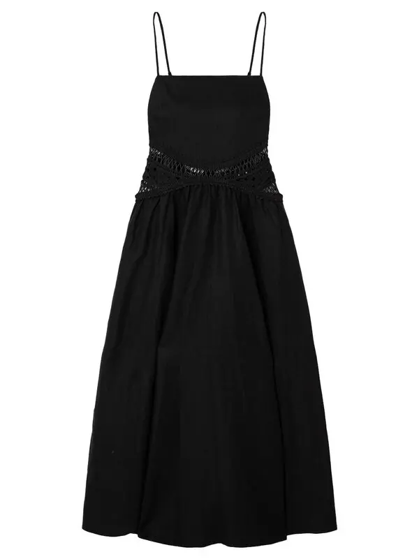 Simkhai Malena Embroidered Linen-blend Midi Dress - Black