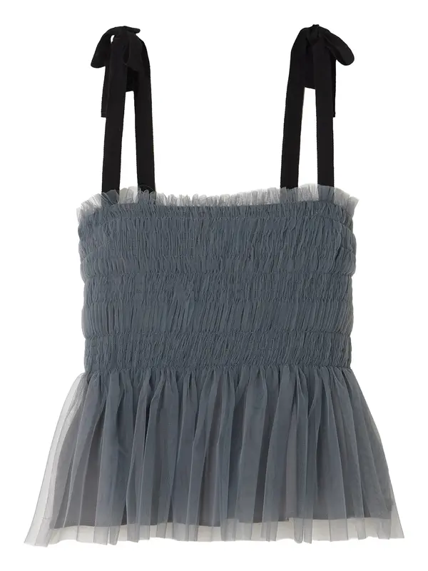MOLLY GODDARD Lydia Shirred Tulle Top - Gray