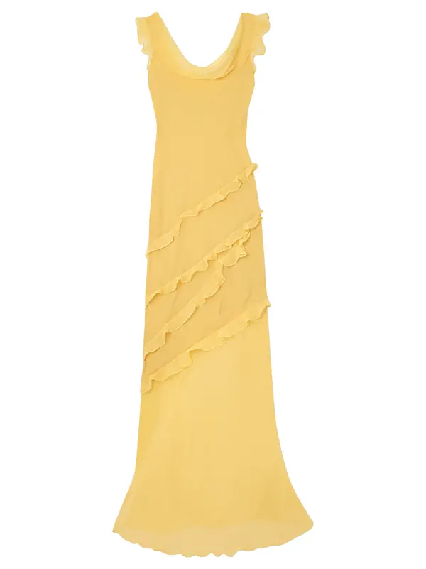 Saloni Renu Draped Ruffled Gown - Yellow