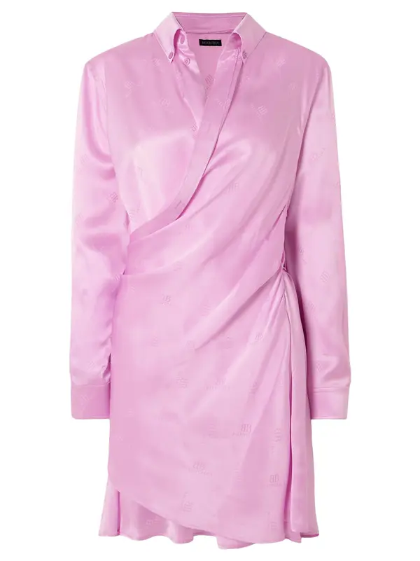 Balenciaga Draped Logo-jacquard Silk Mini Wrap Dress - Pink