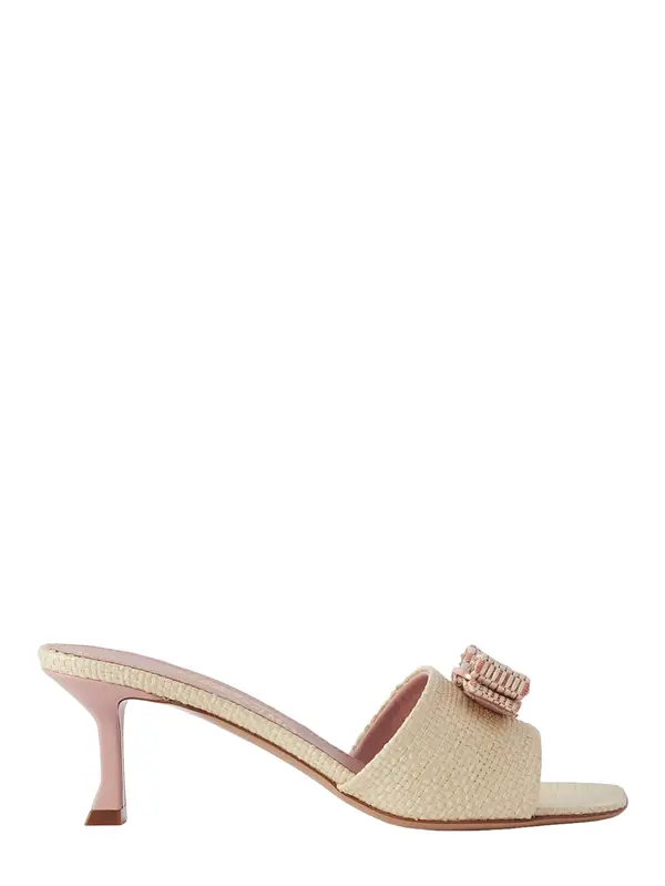 FERRAGAMO Isaura Raffia Mules - Off-white