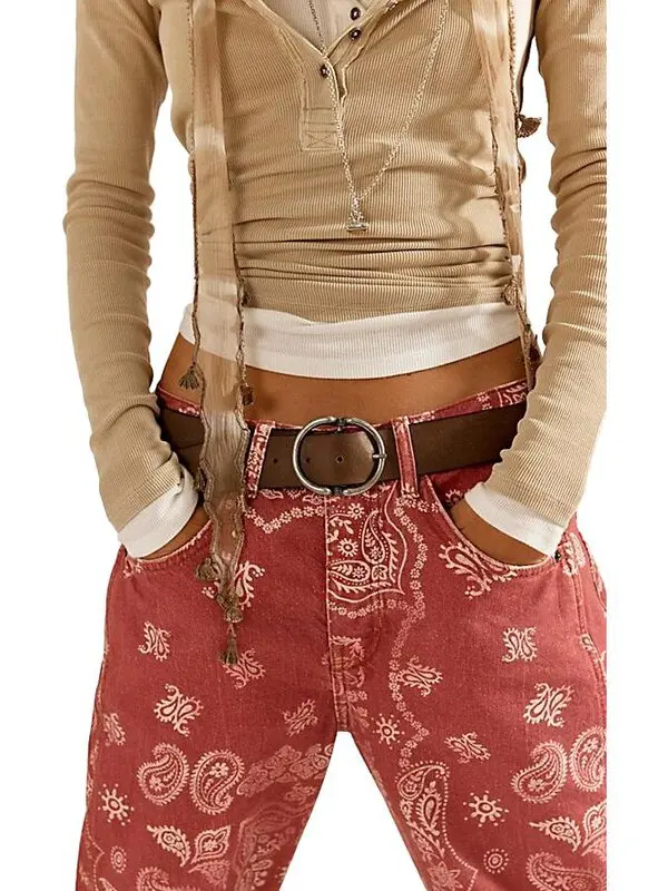 Free People We The Free Good Luck Printed Barrel Jeans - Rust Combo - Bandana Block