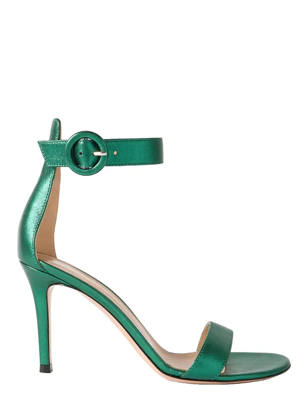 GIANVITO ROSSI Portofino 85 Metallic Leather Sandals - Green