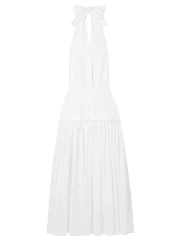 Tove Quinn Tiered Checked Embroidered Cotton Maxi Dress - White