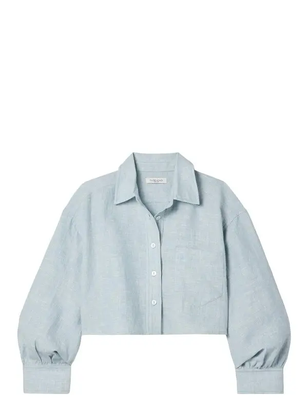 Suzie Kondi Leuka Cropped Linen Shirt - Blue