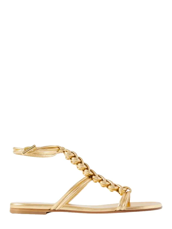GIANVITO ROSSI Capua Metallic Braided Sandals - Gold