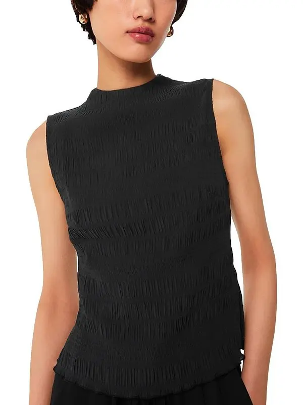 Whistles Plisse Sleeveless Top - Black