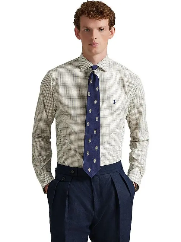 Polo Ralph Lauren Cotton Stretch Poplin Gingham Check Classic Fit Button Down Shirt - Beige Multi