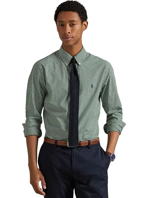 Polo Ralph Lauren Cotton Stretch Poplin Gingham Check Classic Fit Button Down Shirt - Green/white