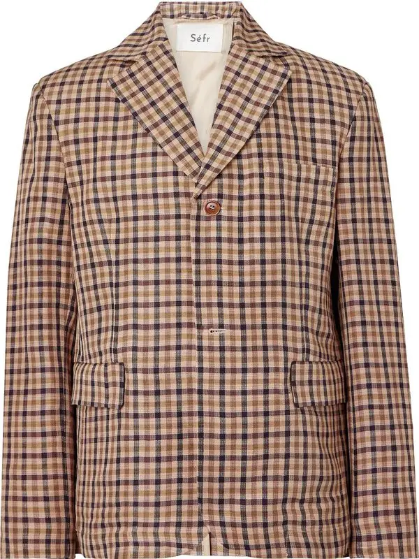 Séfr Bruno Checked Linen-blend Blazer - Brown
