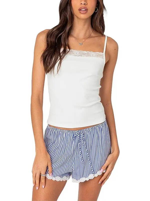 EDIKTED Lace Trim Tank Top - White
