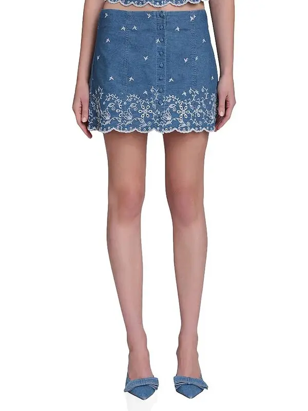 Avec Les Filles Chambray Embroidered Skirt - Needle Blue