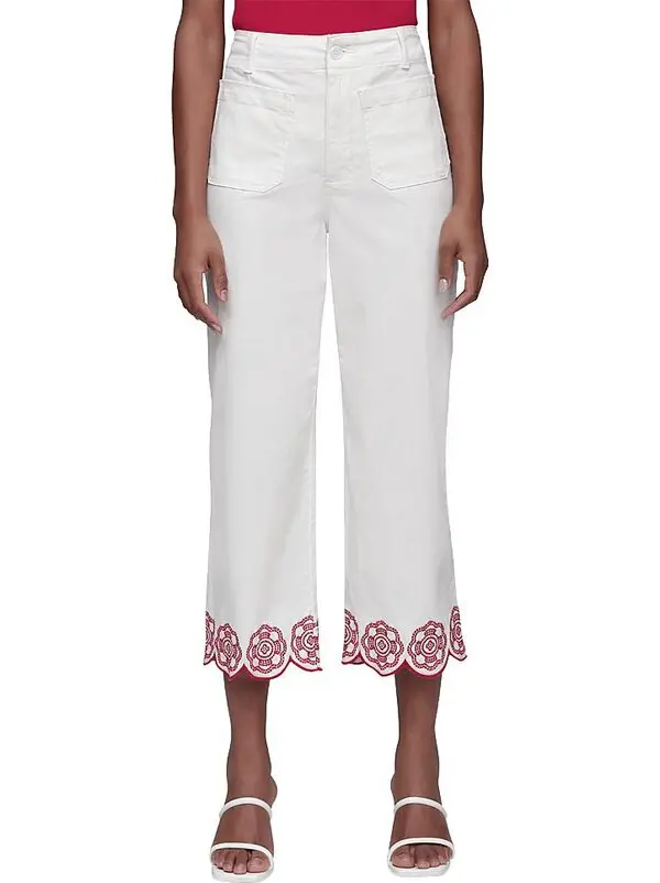 Bagatelle Embroidered Hem Pants - Bone/ Red