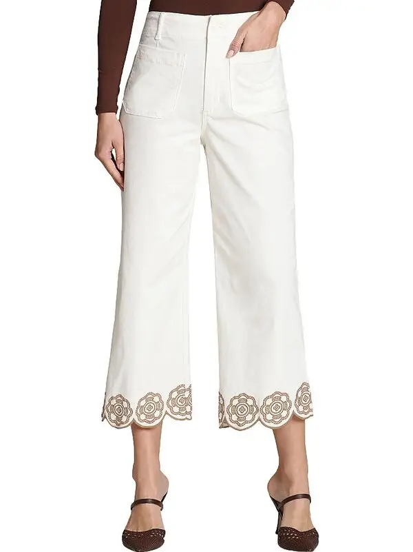 Bagatelle Embroidered Hem Pants - Bone/ Tan