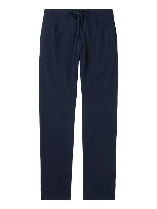 Hartford Straight-leg Pleated Cotton-seersucker Trousers - Blue