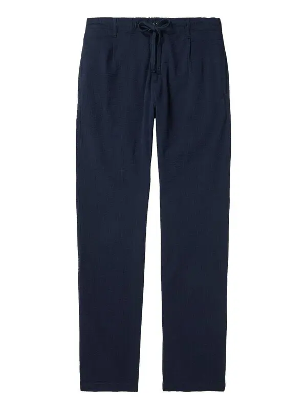 Hartford Straight-leg Pleated Cotton-seersucker Trousers - Blue