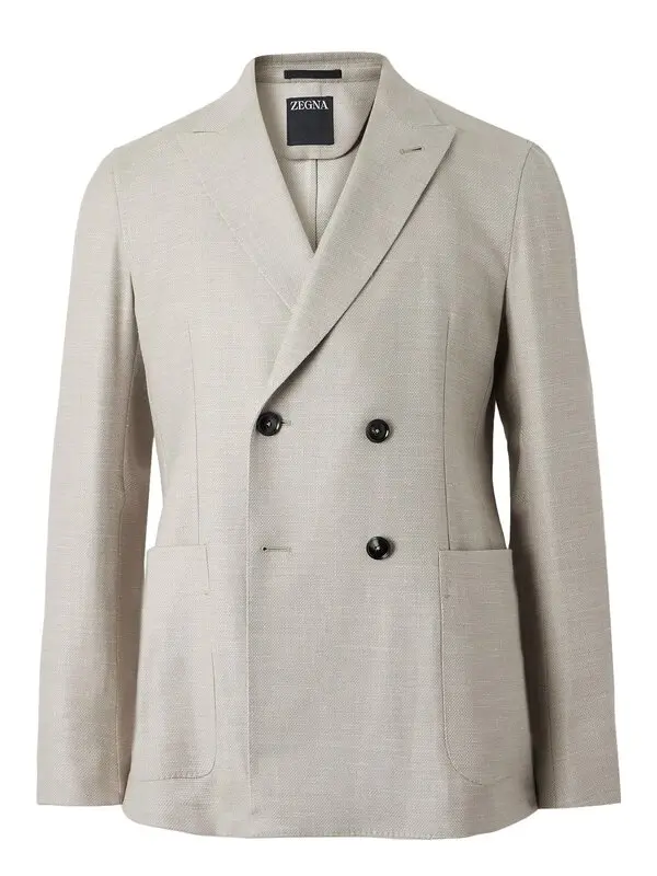 Zegna Double-breasted Woven Blazer - Neutrals