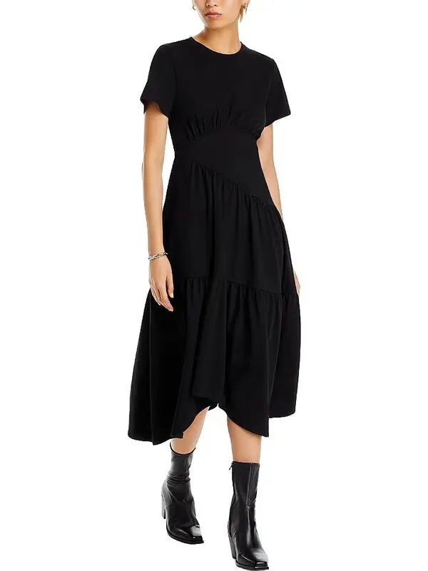 FRAME Gathered Seam Short Sleeve Dress - Black