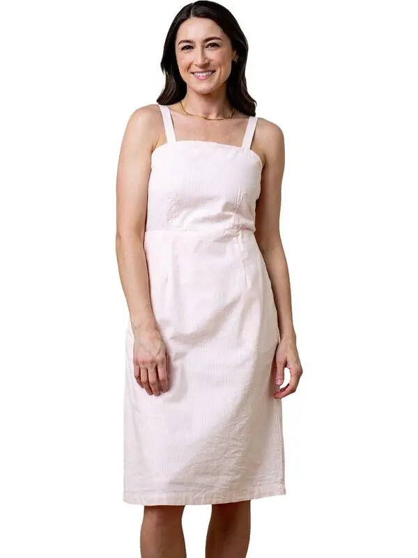 HOPE & HENRY Organic Cotton Seersucker Midi Sheath Dress - Light Pink Seersucker