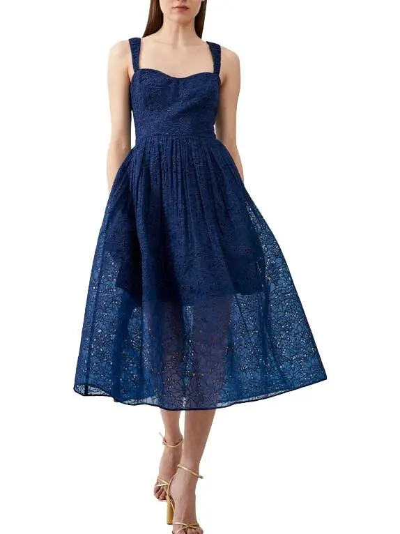 French Connection Embroidered Lace Dress - Midnight Blue