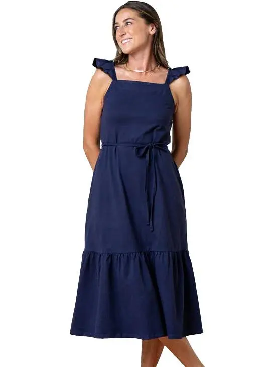 HOPE & HENRY Organic Knit Flounce Midi Dress - Navy Flutter Sleeve