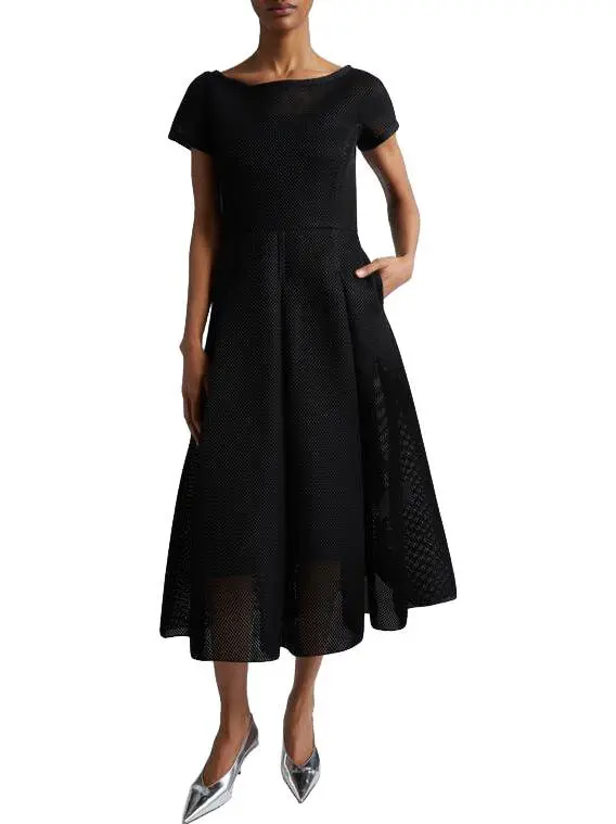 Max Mara Kiens Bateau Neck Techno Mesh Midi Dress - Black