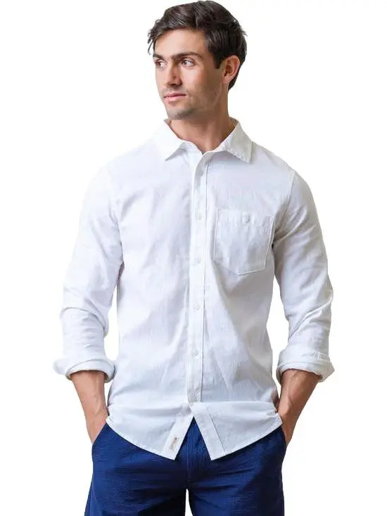 HOPE & HENRY Mens' Linen Long Sleeve Button Down Shirt - White