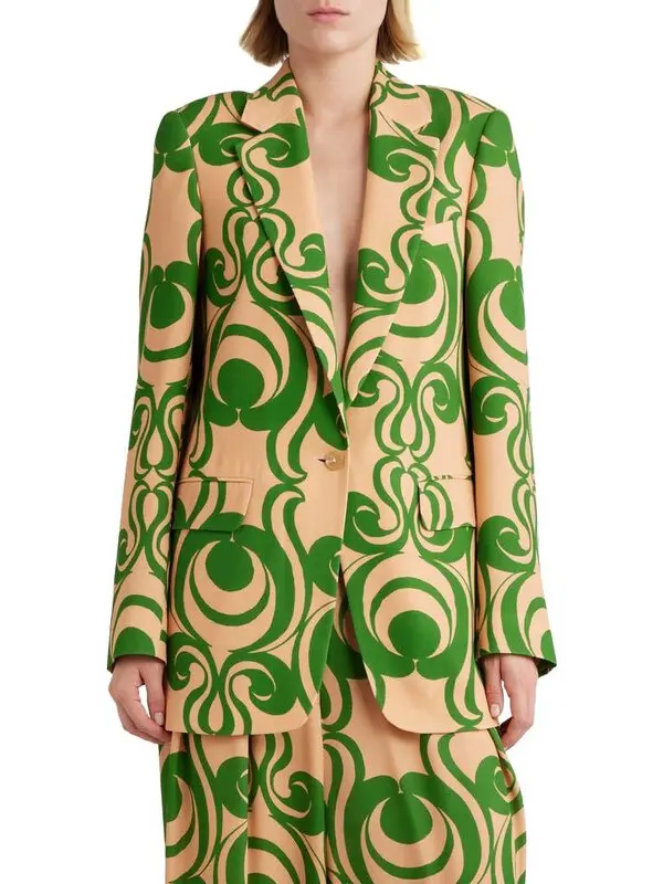 Dries Van Noten Swirl Print One-button Blazer - Green