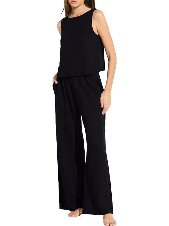 Eberjey High Waist Organic Linen Lounge Pants - Black