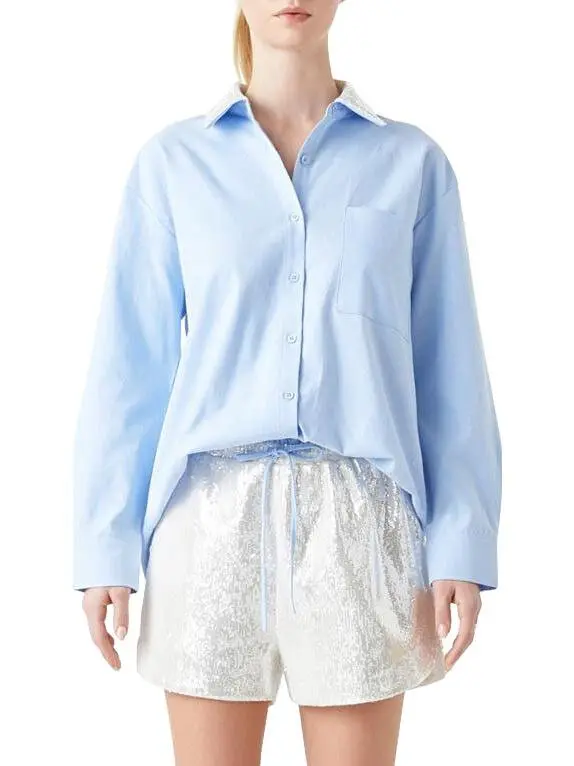 GREY LAB Oversized Oxford Button-up Shirt - Blue Multi